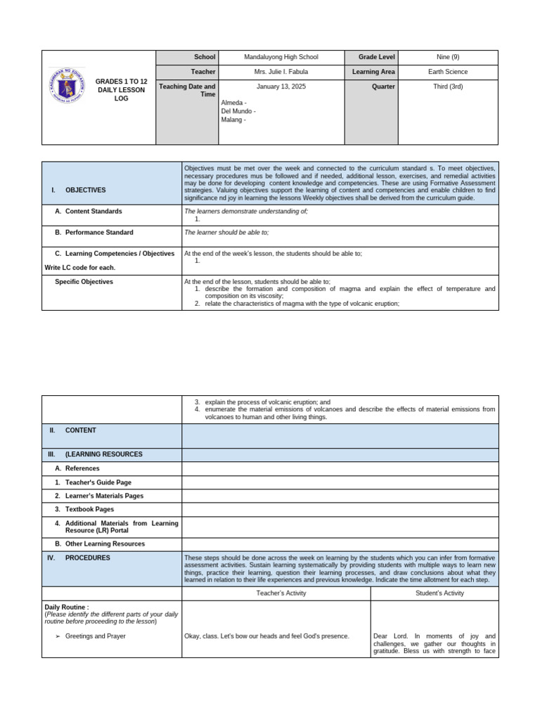MHS DLP-1 | PDF | Lava | Volcano