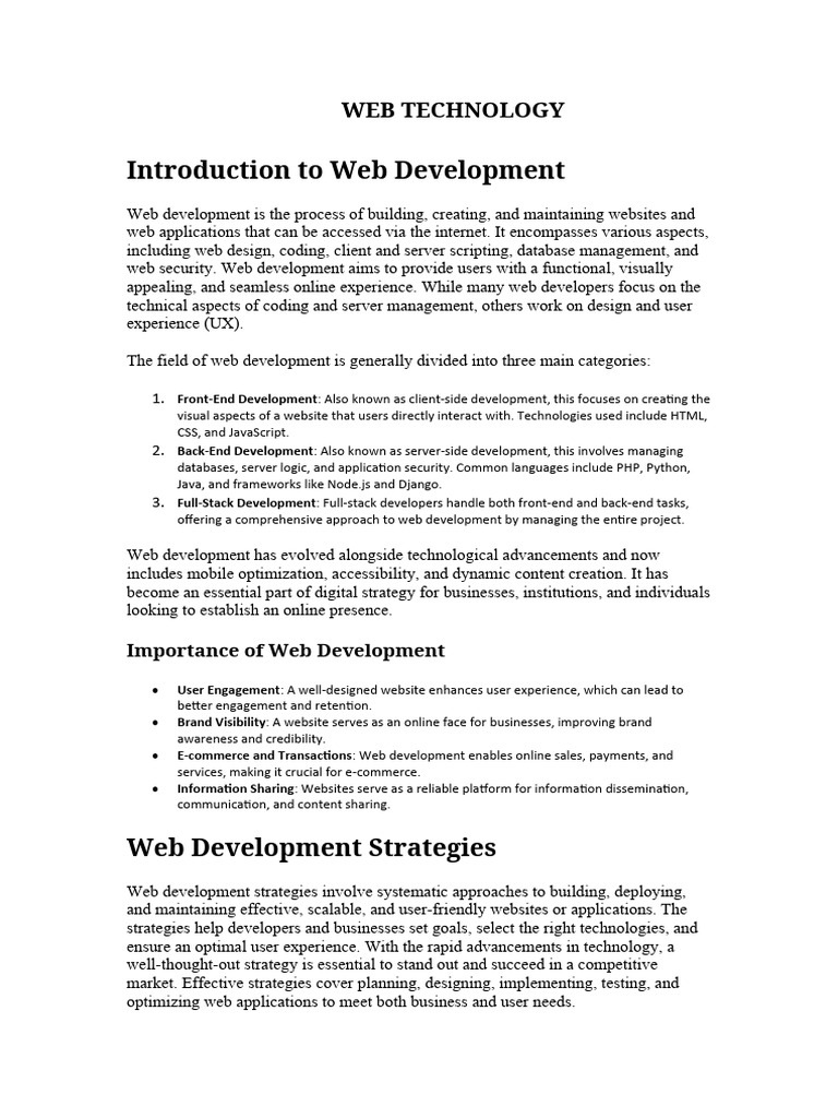 WEB TECHNOLOGY(Notes) | PDF | World Wide Web | Internet & Web