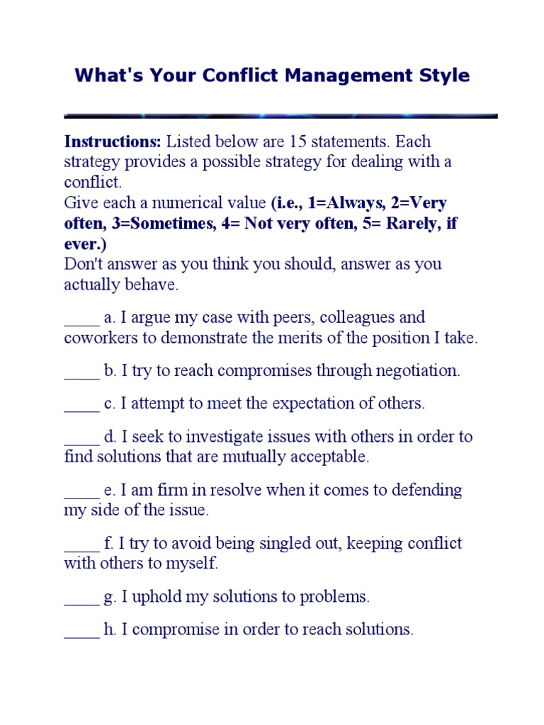 Conflict Management Quiz | PDF | Action (Philosophy) | Cognitive Science