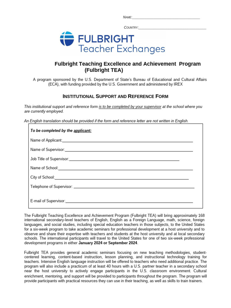 Reference and Institutional Support Form | PDF | Teachers | Learning