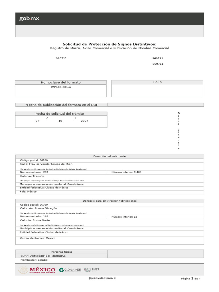 Formato Registro de Marca Impi-00-001-A | PDF | México