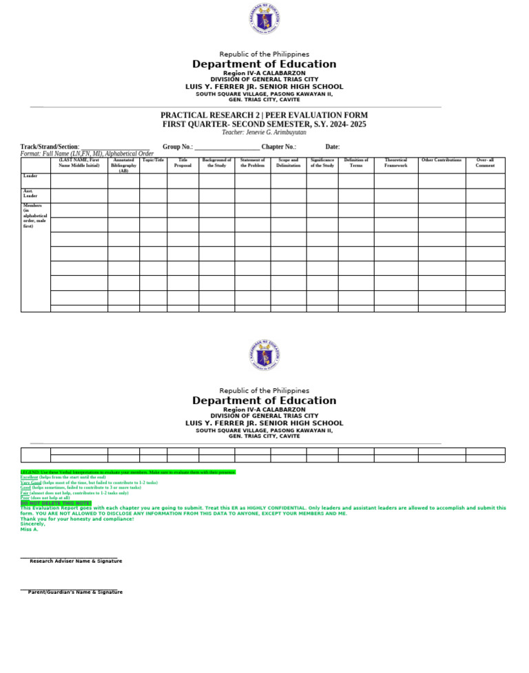 PR2 - Peer Evaluation Form | PDF