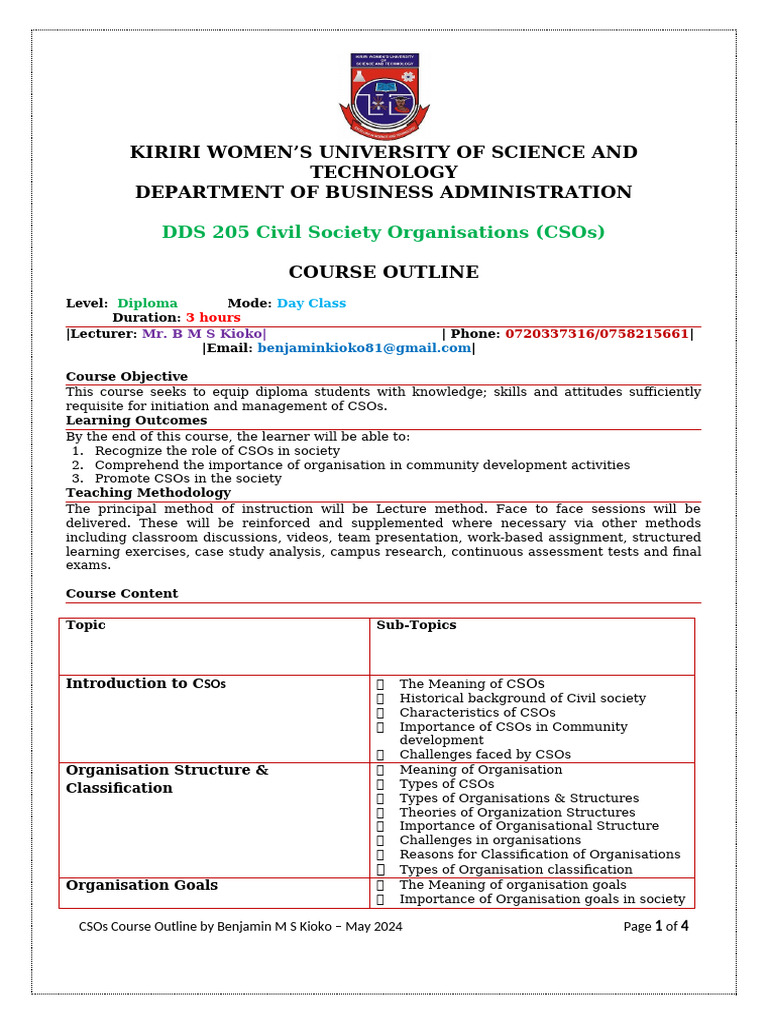 DDS 205 CSOs Course Outline | PDF | Leadership | Learning