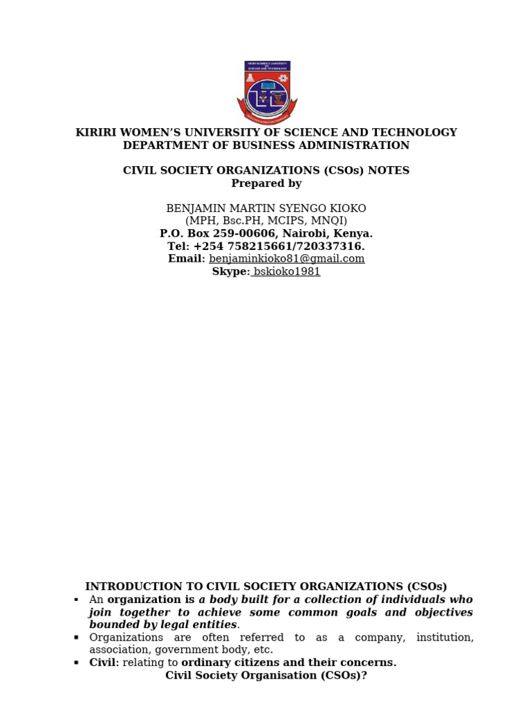 DDS 205 CSOs Notes | PDF | Goal | Non Governmental Organization