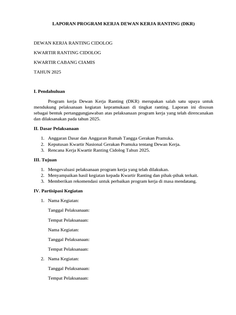 Laporan Program Kerja Dewan Kerja Ranting 2025 | PDF