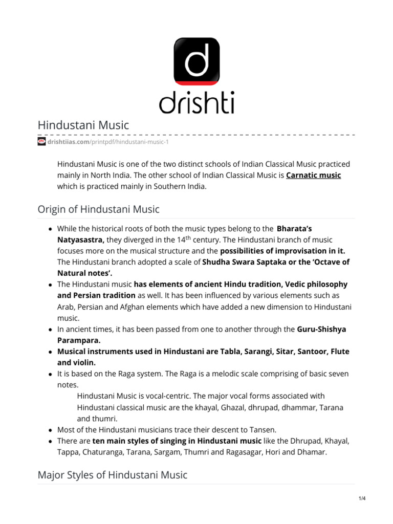 Overview of Hindustani Music Styles | PDF | Classical And Art Music ...