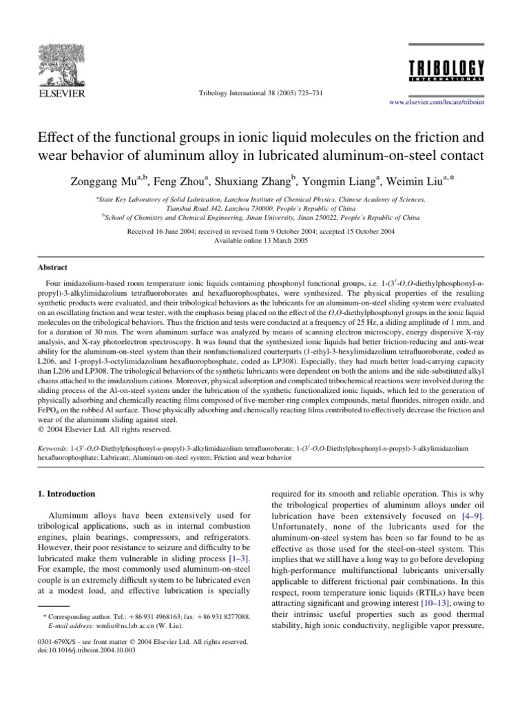 Effect Of The Functional Groups In Ionic Liquid Molecules On The Friction And Wear Behavior Of