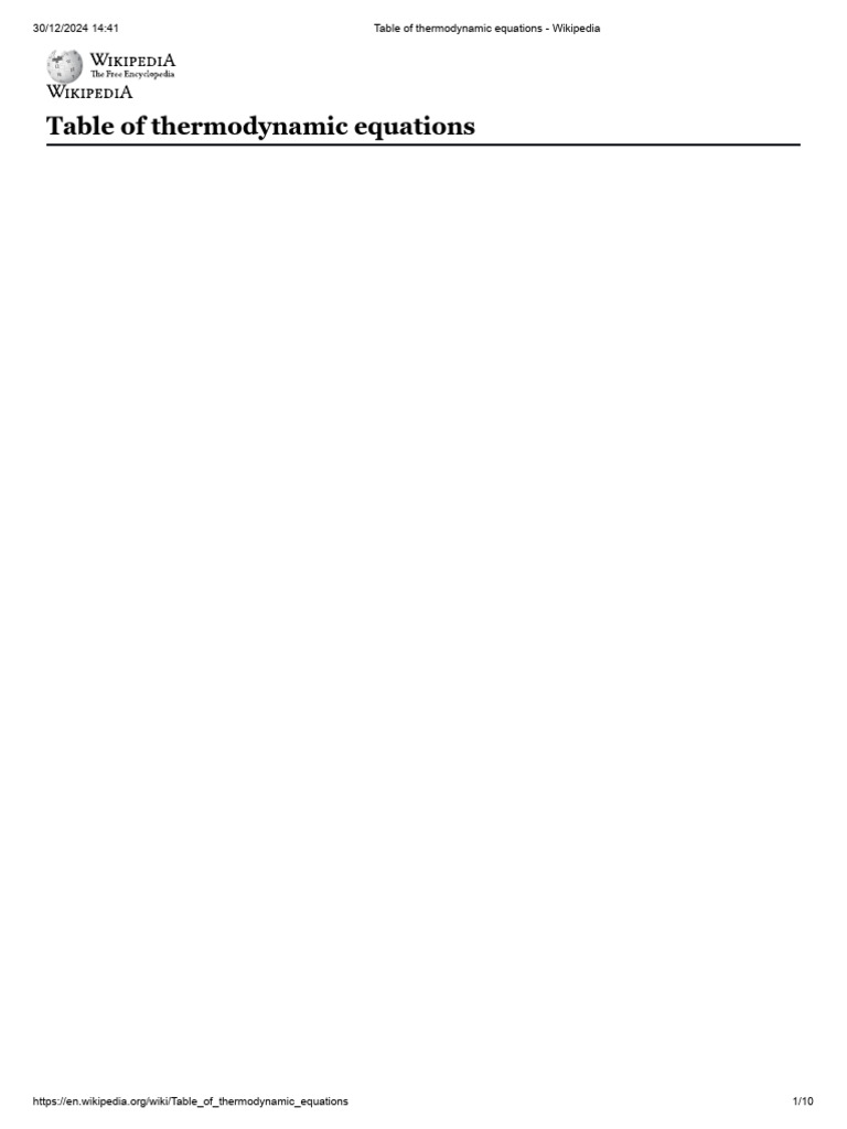 Table of Thermodynamic Equations - Wikipedia | PDF | Gases | Heat
