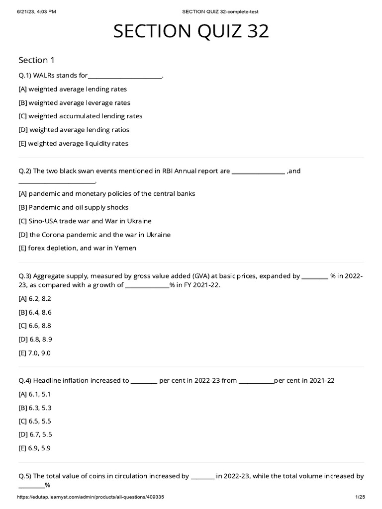 SECTION QUIZ 32-Complete-Test Lyst6969 | PDF | Inflation | Equity (Finance)