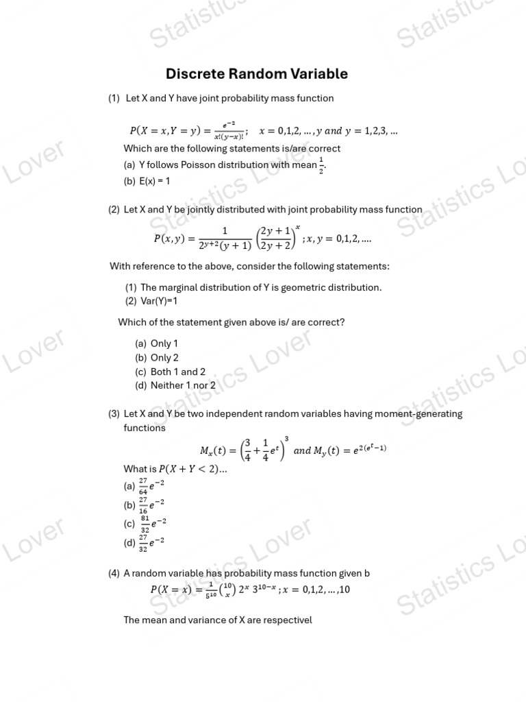 Discrete Random Variable Bank | PDF | Probability Distribution ...
