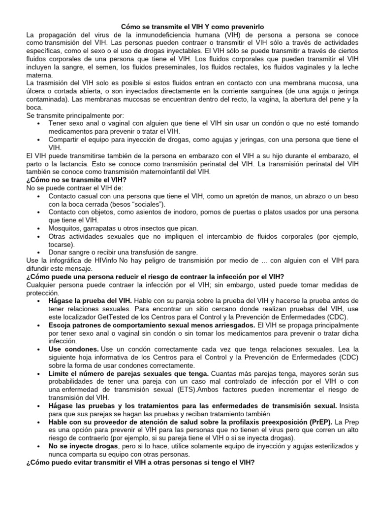 Cómo Se Transmite El VIH Y Como Prevenirlo | PDF | VIH | VIH / SIDA