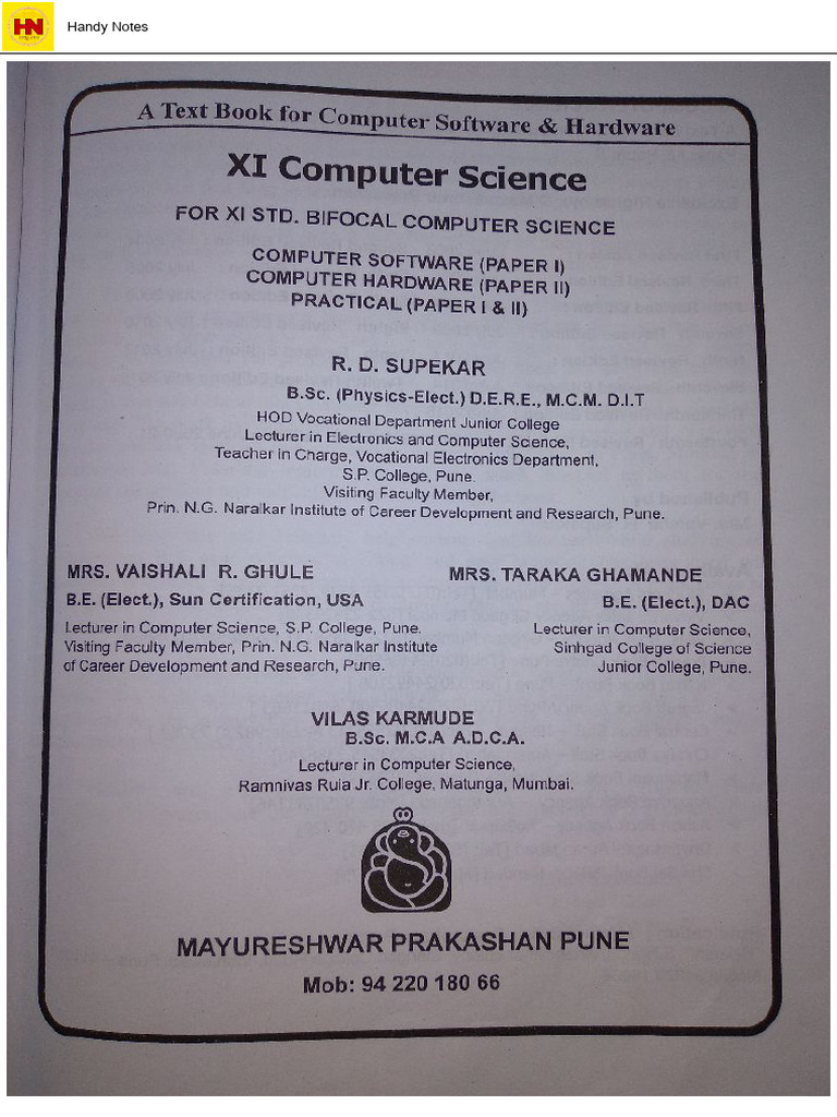 R.D. Supekar Computer Science Notes | PDF