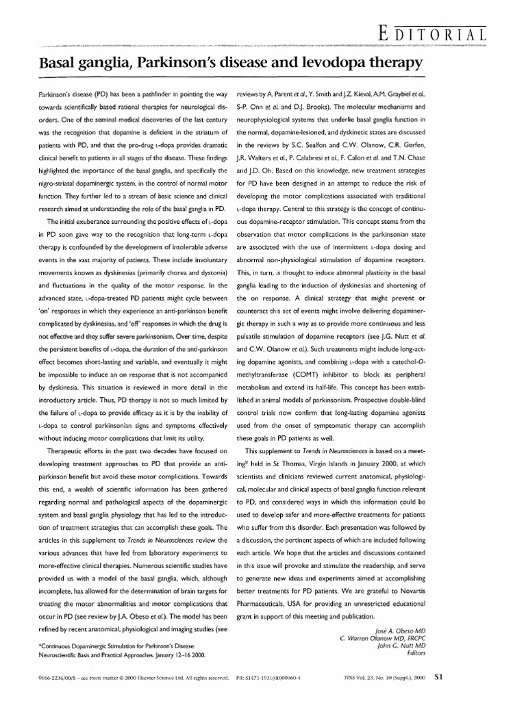 Basal Ganglia, Parkinson's Disease and Levedopa TH | PDF | Dopamine ...