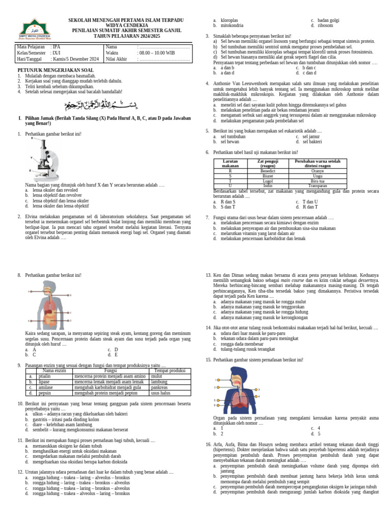 Soal PSAS IPA Kelas 8 2024-2025 | PDF