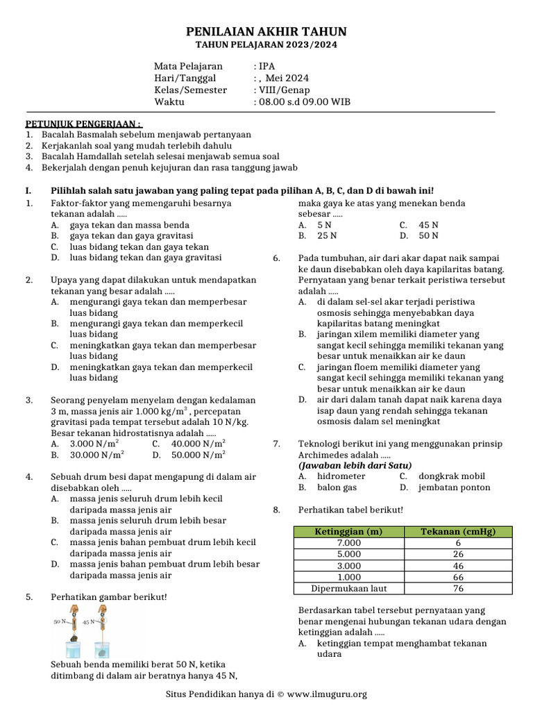 Soal Pat Ipa Kelas 8 Semeter 2 | PDF