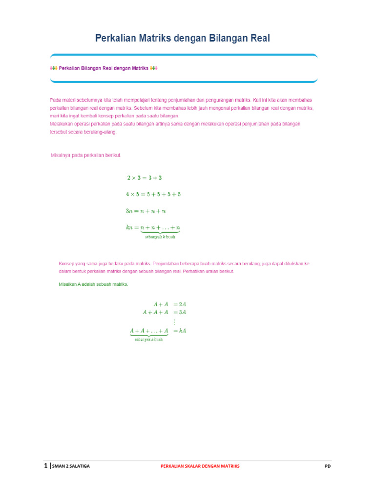 Materi Perkalian Skalar Dengan Matriks | PDF