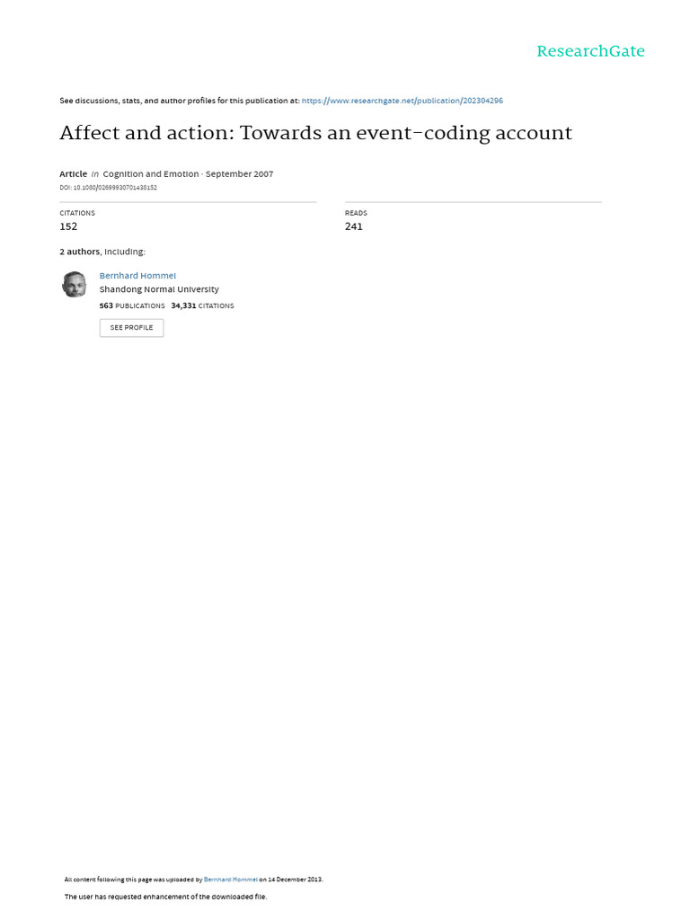 Affect and Action - Towards An Event-Coding Account | PDF | Affect (Psychology) | Emotions