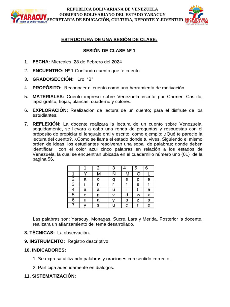 Estructura de Clase: Cuentos en 1ro "B" | PDF