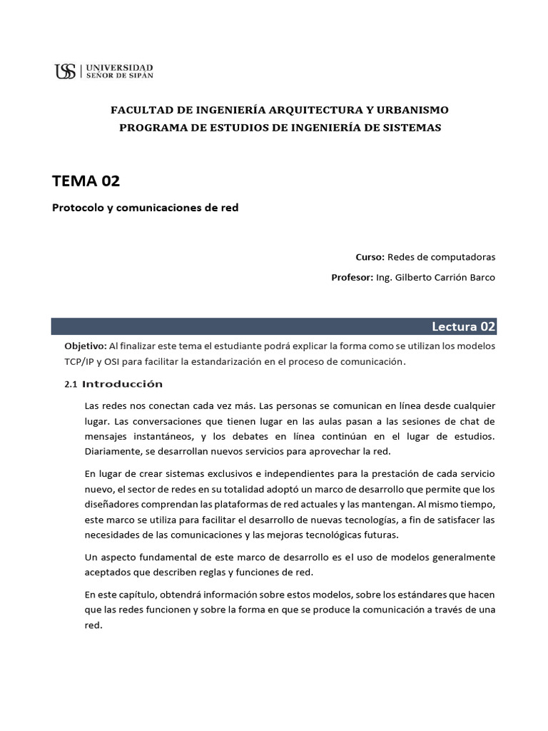 Lectura2 Sesion2 REDES | PDF | Protocolos de internet | Red de computadoras