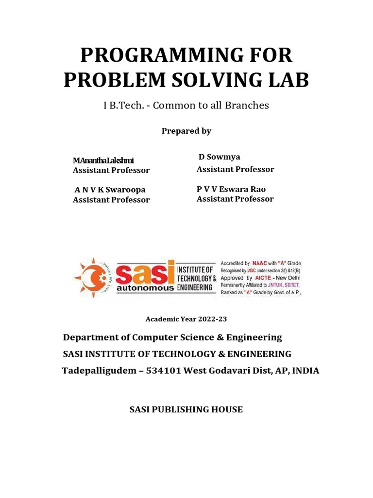 PPS Lab Manual 2022-23 Document | PDF | Computer Programming | Computer Program