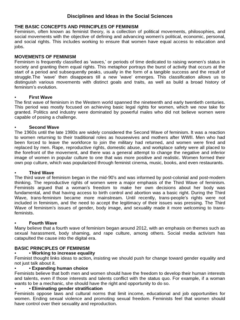 DISS_THE BASIC CONCEPTS AND PRINCIPLES OF FEMINISM_WORKSHEET | PDF ...