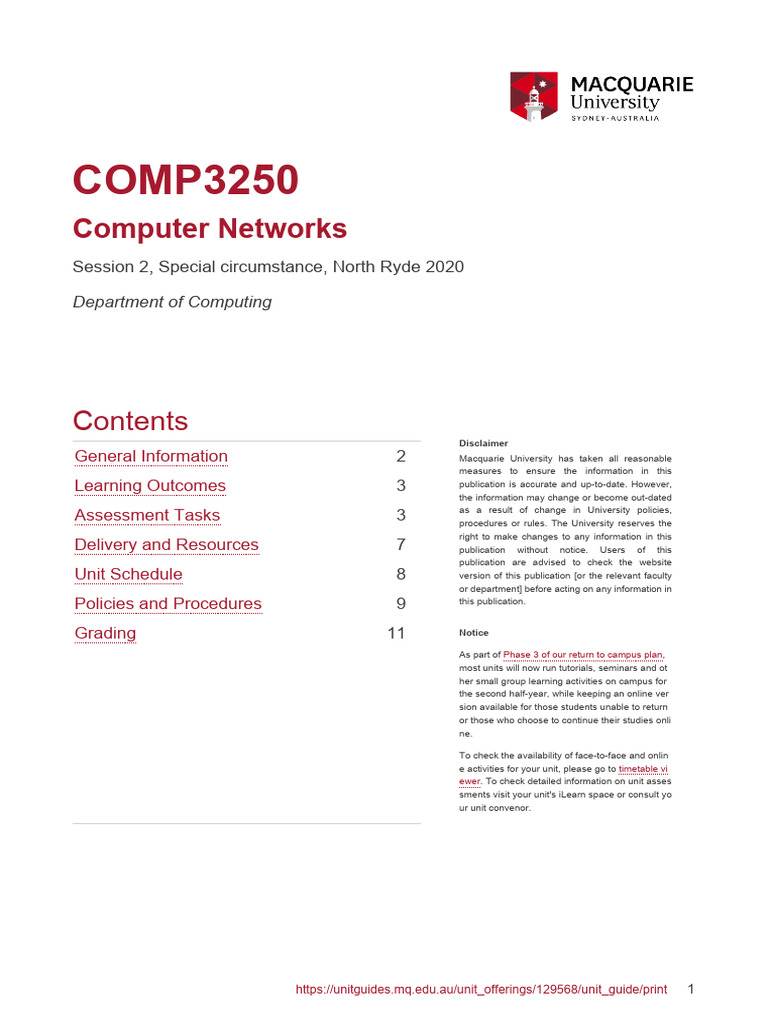 Unit - Guide - COMP3250 - 2020 - Session 2, Special Circumstance, North Ryde | PDF | Internet ...