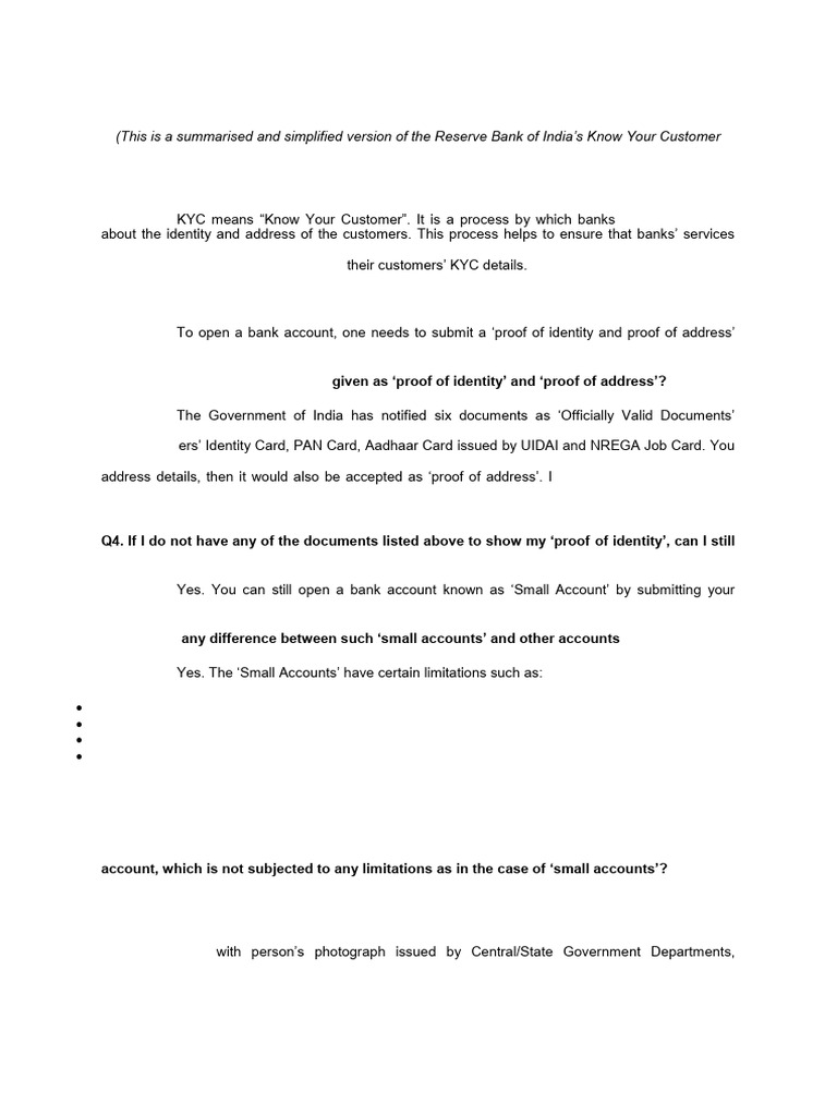 FAQ On KYC | PDF | Identity Document | Banks