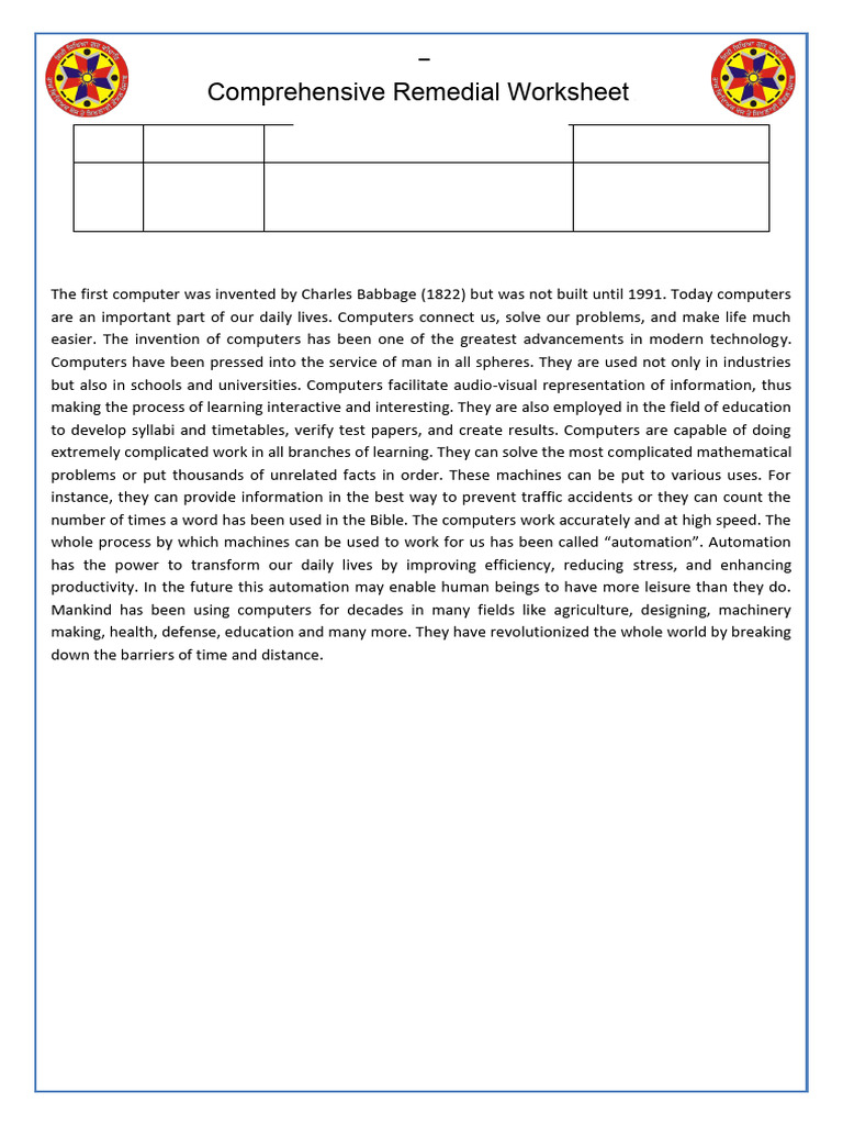Comprehensive Remedial Worksheets 9th English | PDF | Automation ...