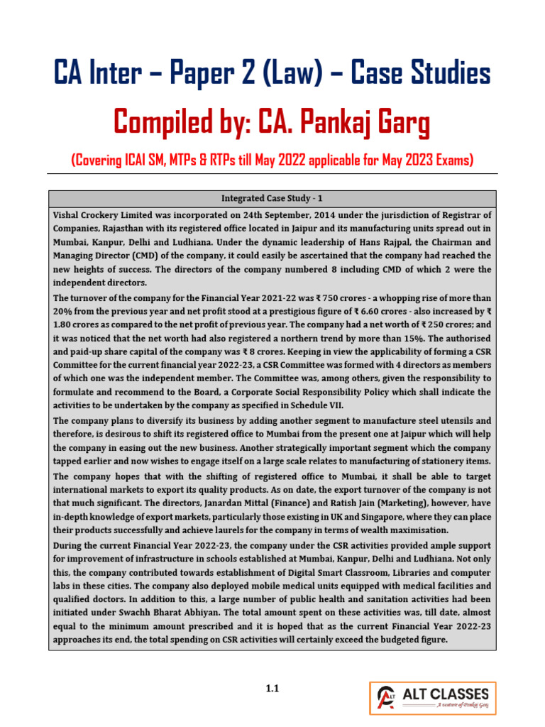 Inter Law Case Studies Part 1 1 To 10 | PDF | Dividend | Corporate Social Responsibility