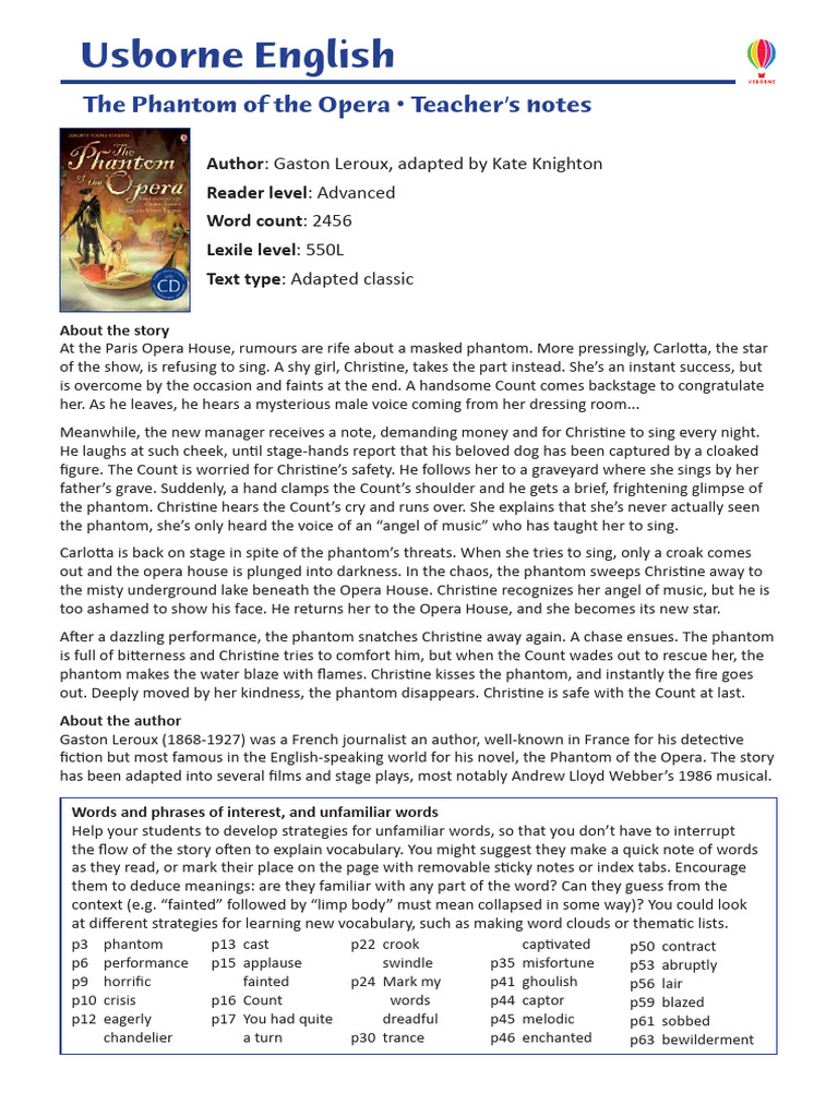 Phantom of The Opera Teachers Notes | PDF | Erik (The Phantom Of The ...