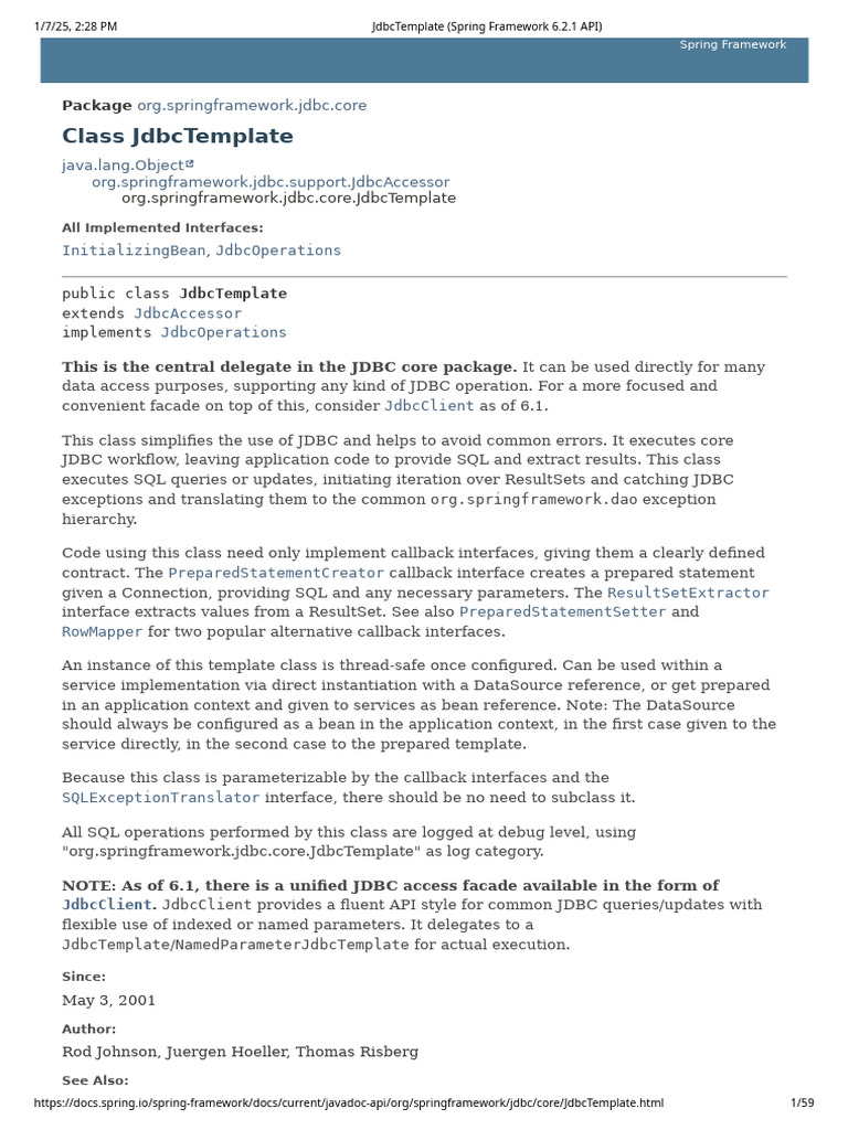 Spring JdbcTemplate Guide | PDF | Class (Computer Programming ...