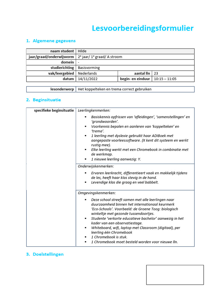 lesvoorbereiding voorbeeld secundair onderwijs_het koppelteken en het ...