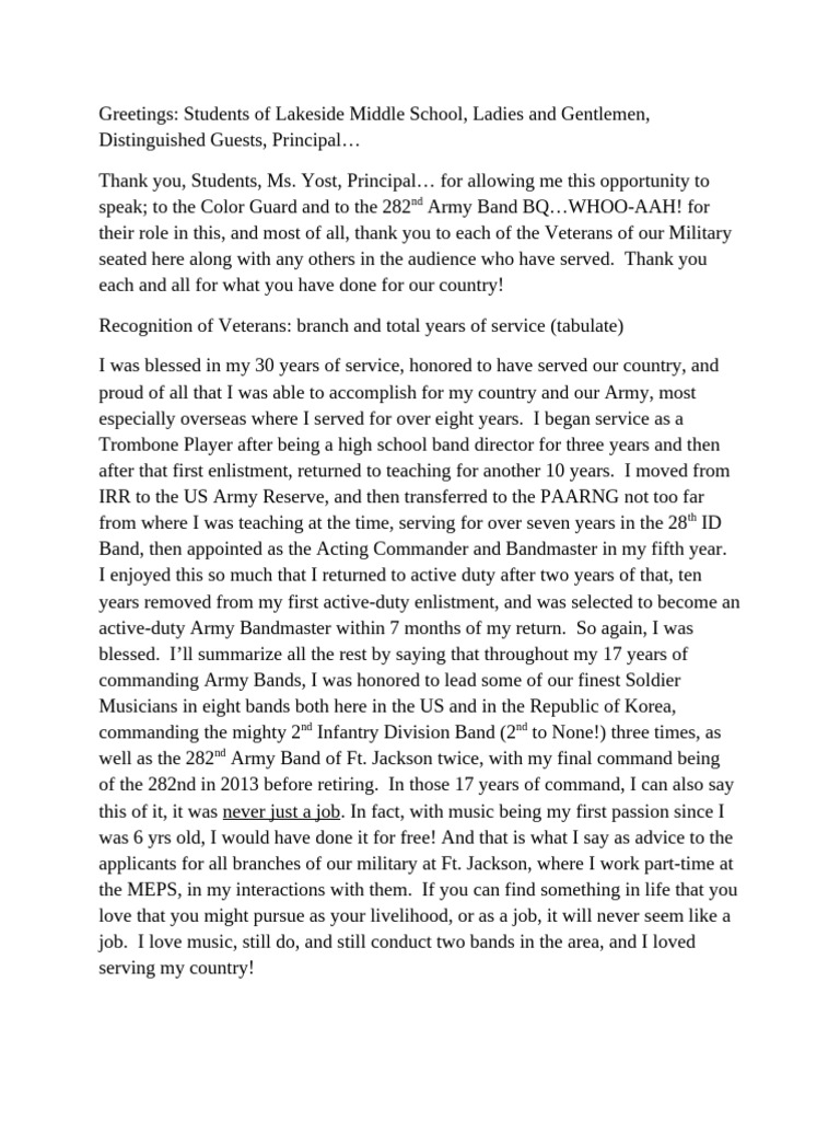 Veterans Day Speech | PDF | Military | Korean War