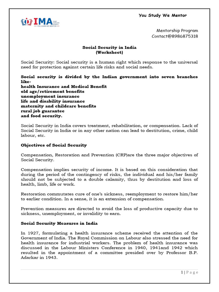 Social Security in India Welfare Scheme | PDF | Welfare | Economies