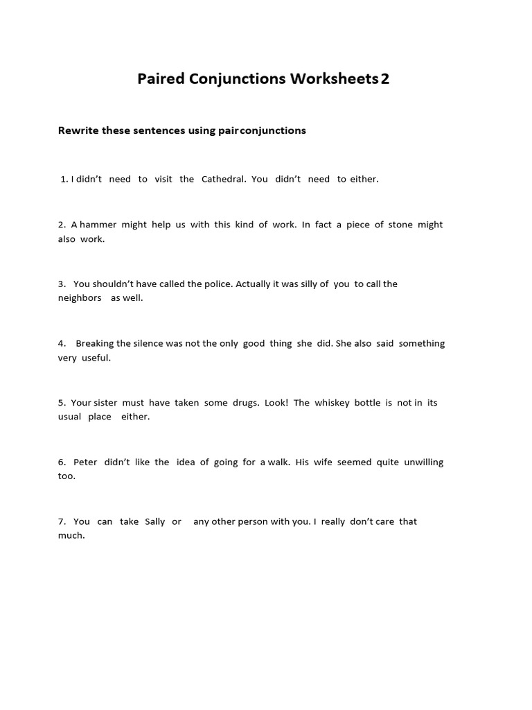 Paired Conjunctions Worksheet 2 | PDF