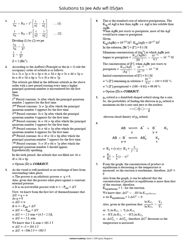 Jee Adv WFL 05 Jan-Solution-1736052259 | PDF | Atomic Orbital | Physics