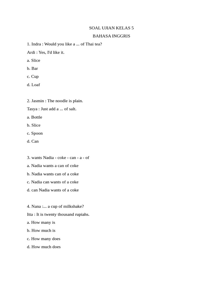 SOAL UJIAN KELAS 5 | PDF