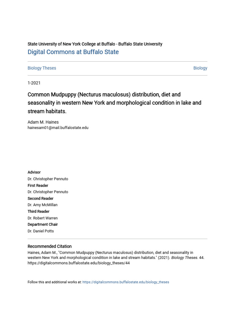 Common Mudpuppy (Necturus Maculosus) Distribution Diet and Seaso | PDF