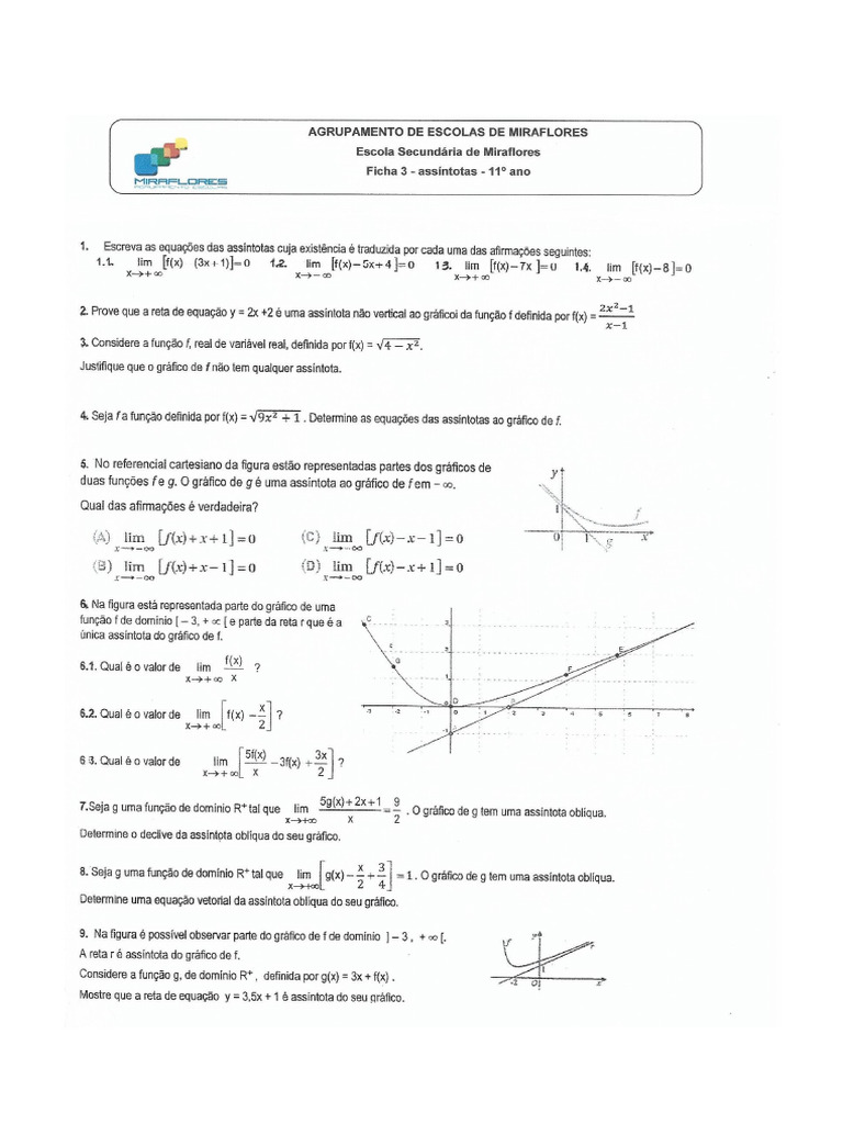 Ficha - Exercícios Sobre Assíntotas | PDF
