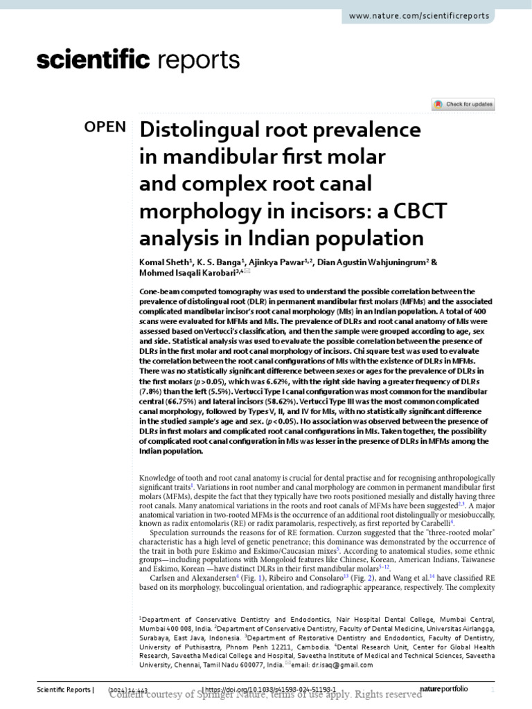 Distolingual Root Prevalence in Mandibular First M 250110 172809 | PDF ...