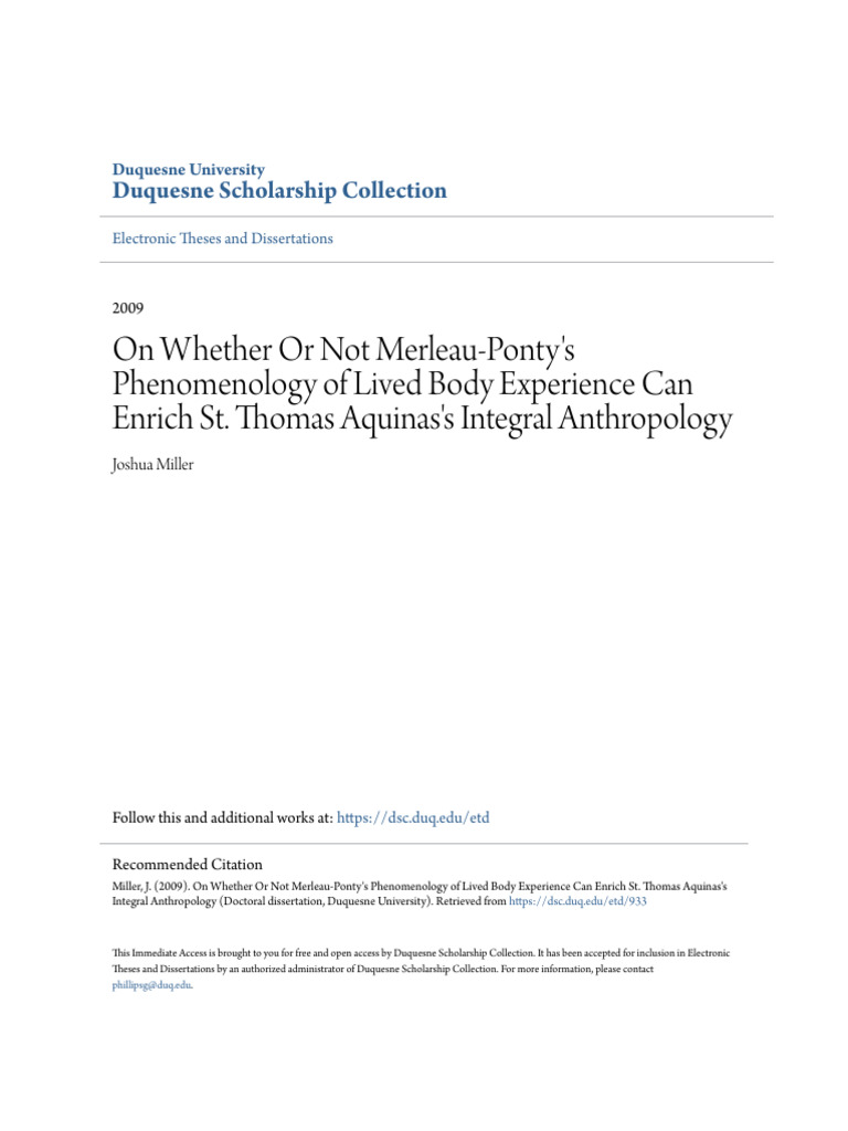 Aquinas and Merleau Ponty Body | PDF | Thomism | Grafting