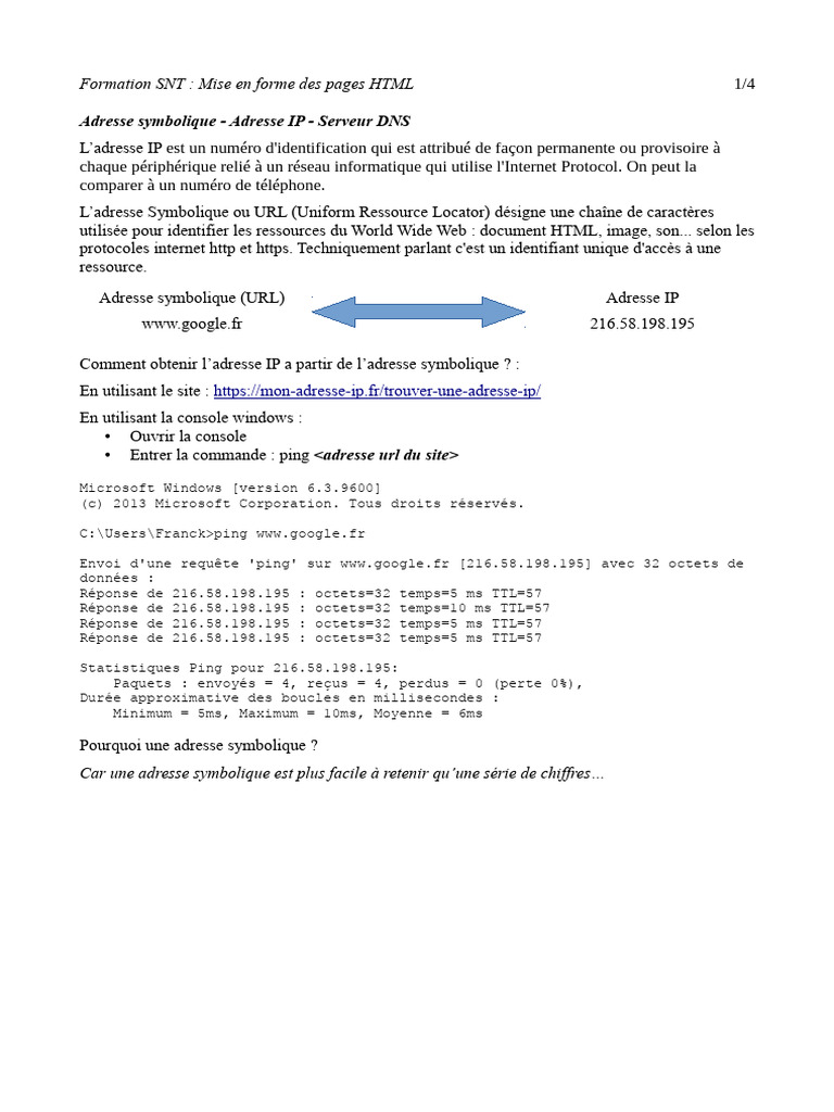 Formation SNT - HTTP - Adresse Symbolique | PDF | Internet | Internet et Web