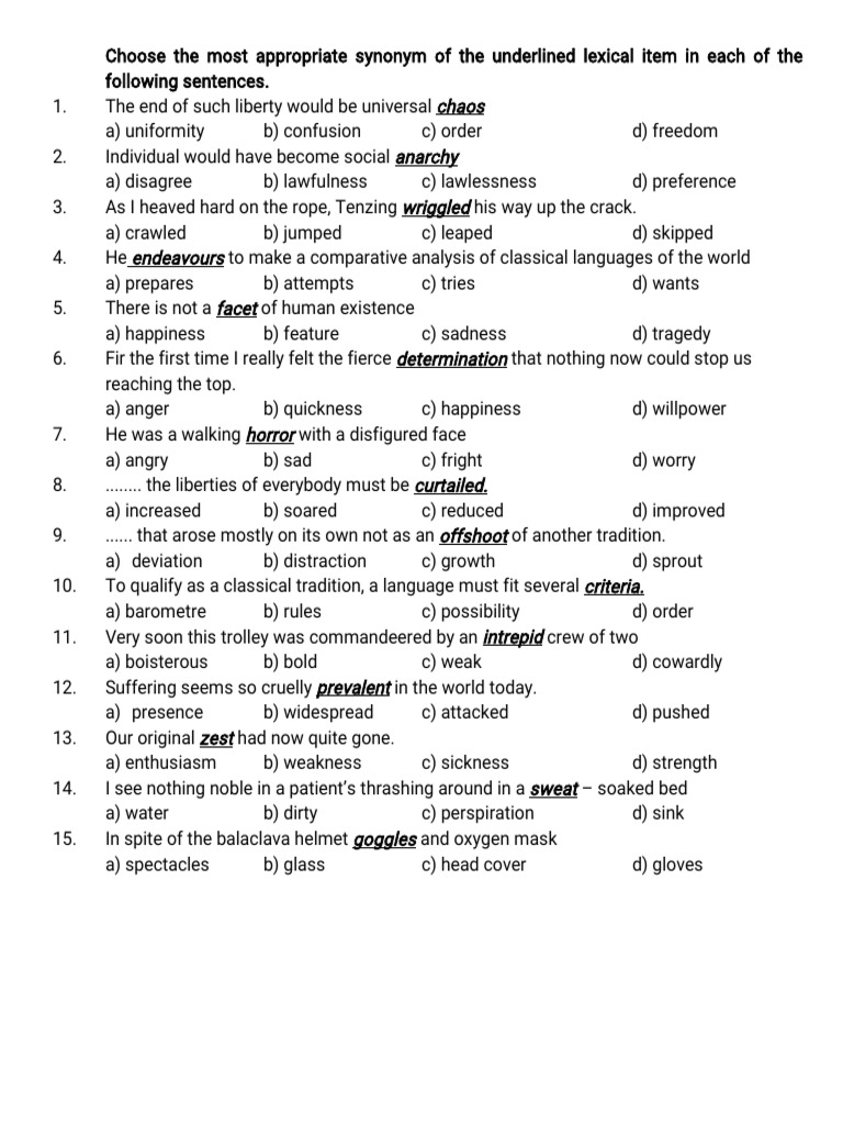 Synonyms and Antonyms Exercise | PDF