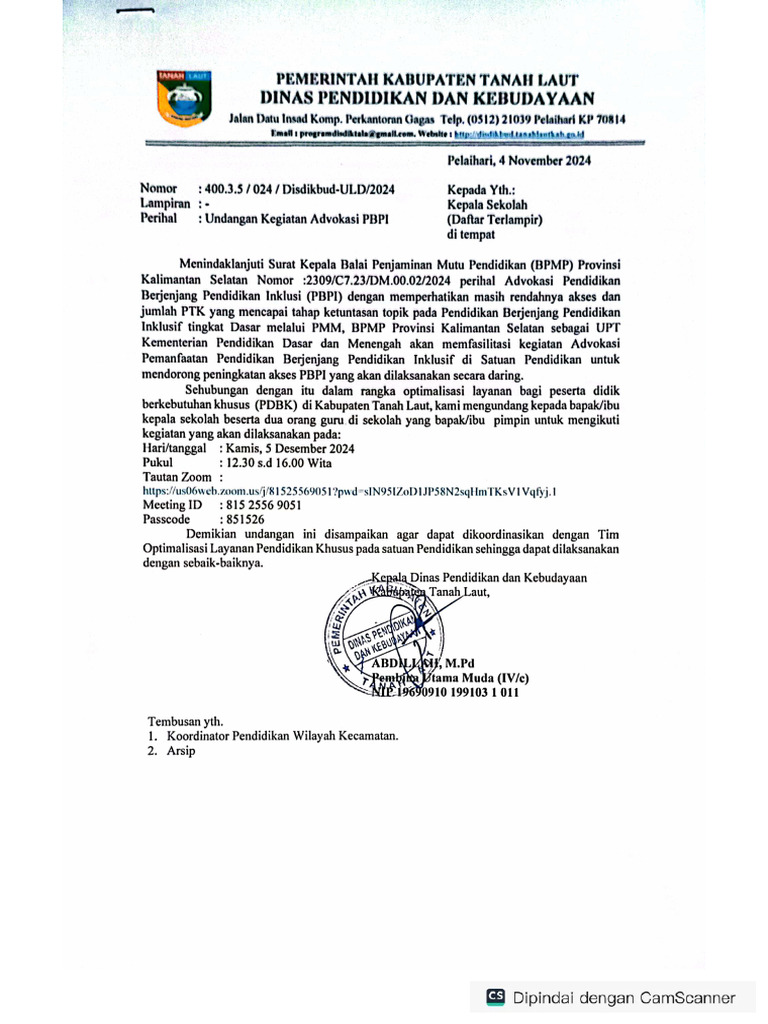 Undangan Kegiatan Advokasi PBPI | PDF