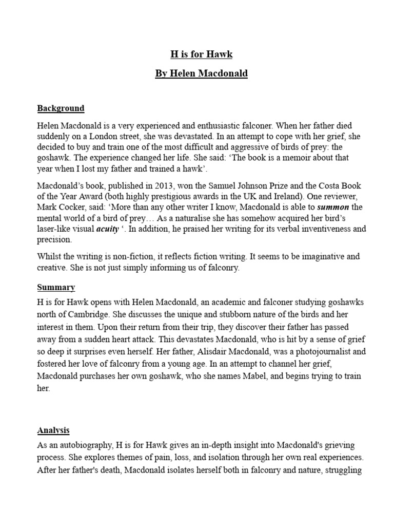 H is for Hawk IGCSE Notes | PDF | Grief | Falconry