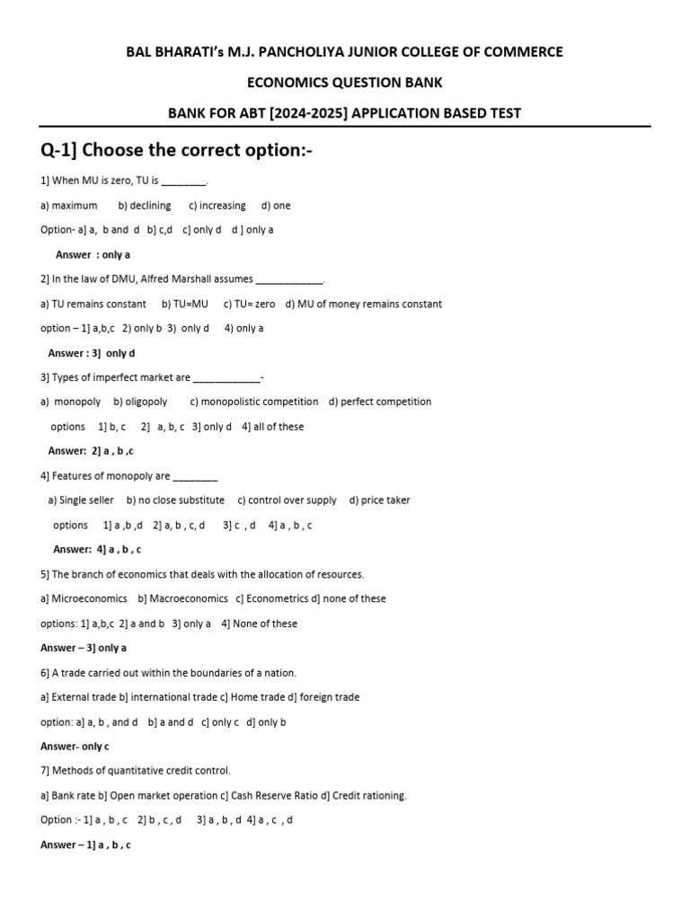 Eco SYJC Question Bank 2025 | PDF | Money | Demand