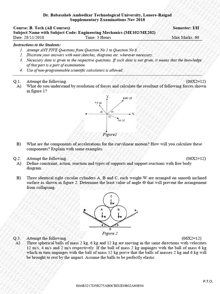Btech 1 Year Engineering Mechanics Me102 202 Dec 2018 | PDF