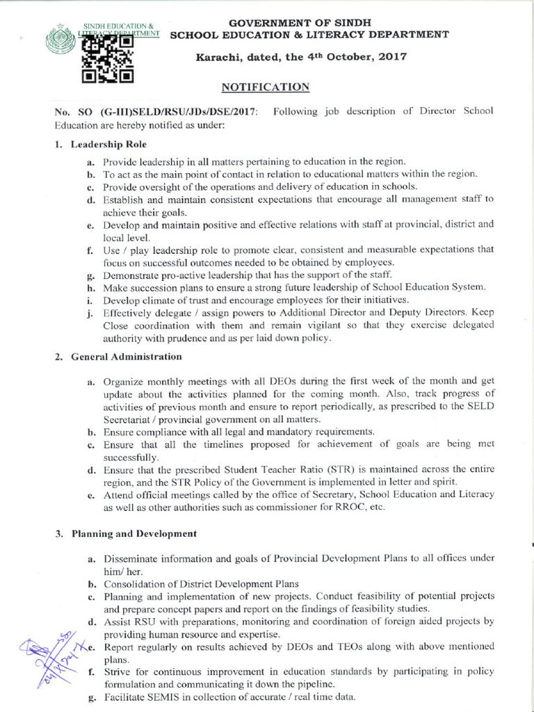 Notification For Notifying Following Job Description of Director School ...