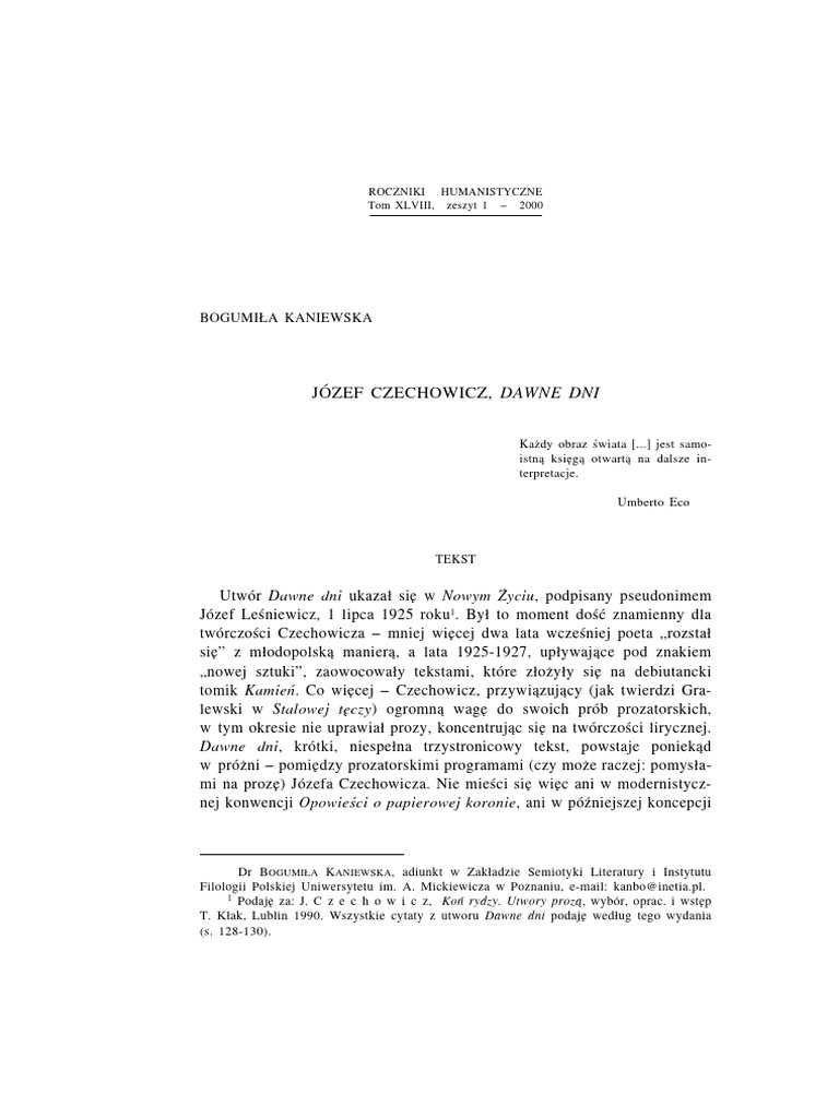 Józef Czechowicz Dawne Dni | PDF