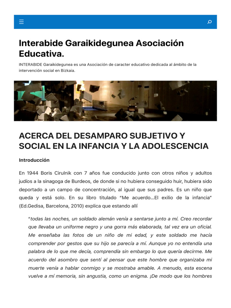 Acerca Del Desamparo Subjetivo y Social en La Infancia y La ...